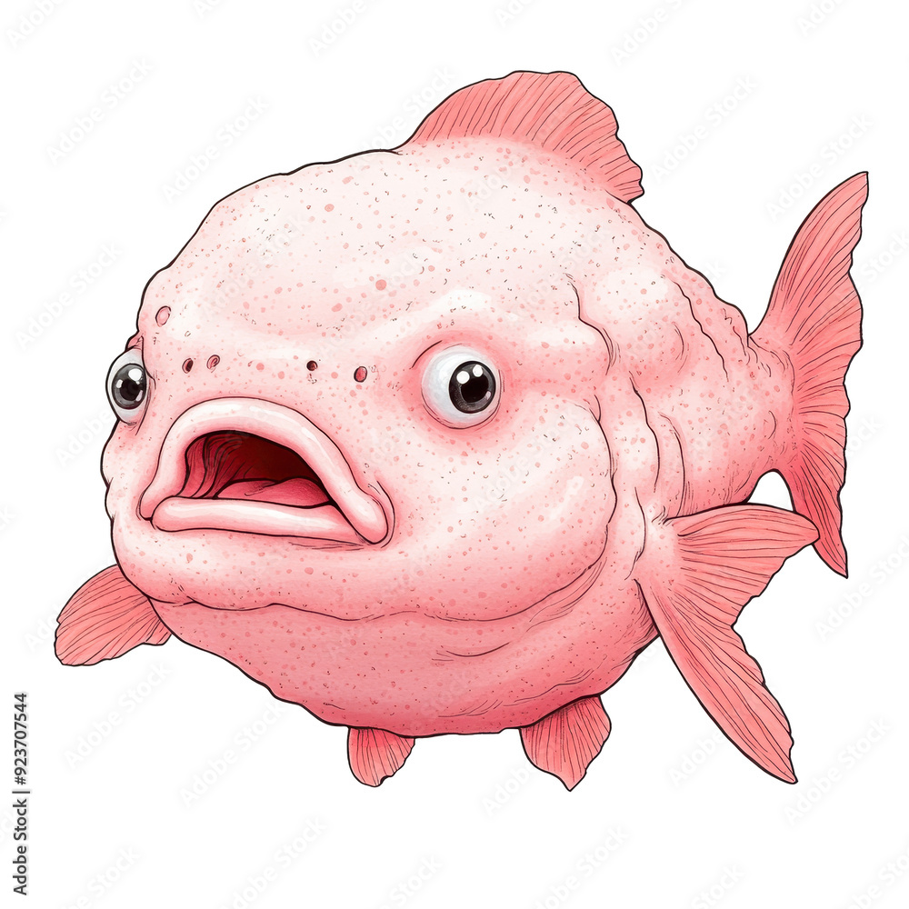 Blobfish Illustration, vibrant color ink drawing showcasing the unique ...