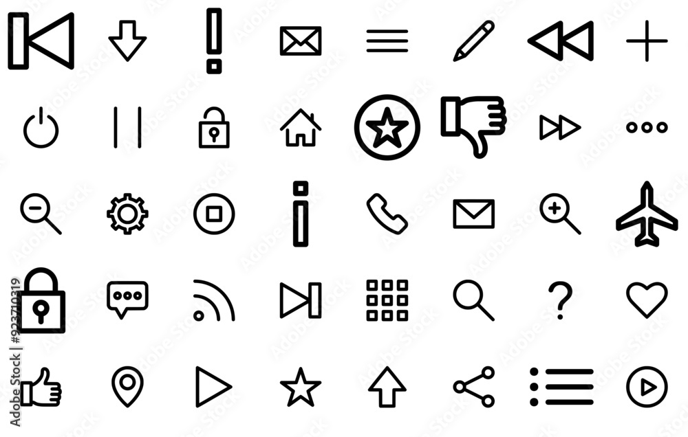 Set Of Linear Basic Ui Isolated Silhouette Solid Icons With Video ...