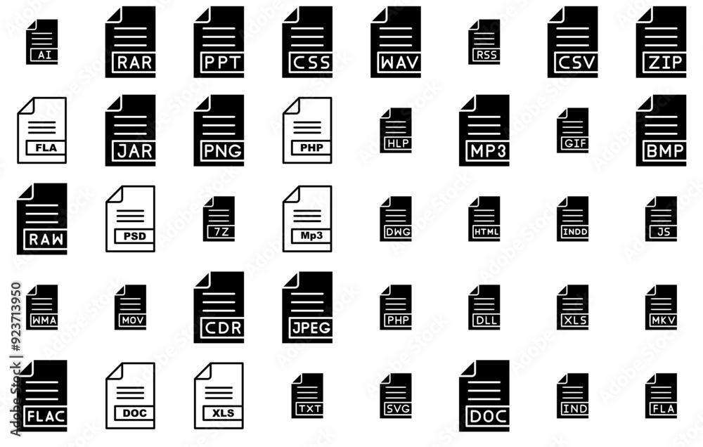 Set Of Linear File Formats Vector Symbols Apps, Websites Ui Designs ...