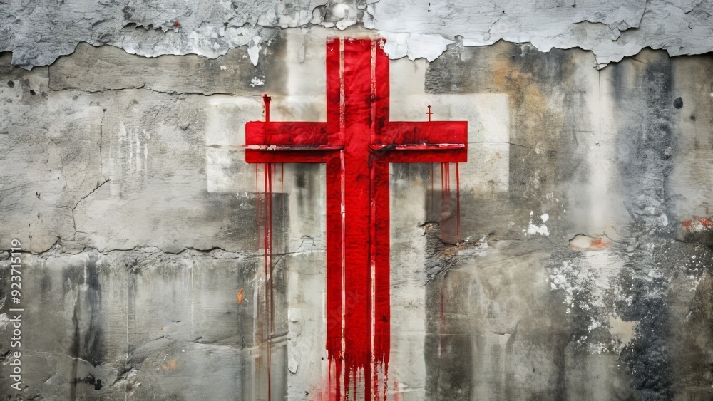 Stylized red spray paint cross with bold, geometric lines and abstract ...