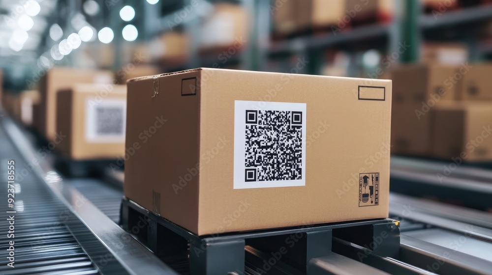 Automatic logistics management. smart packaging into the warehouse ...