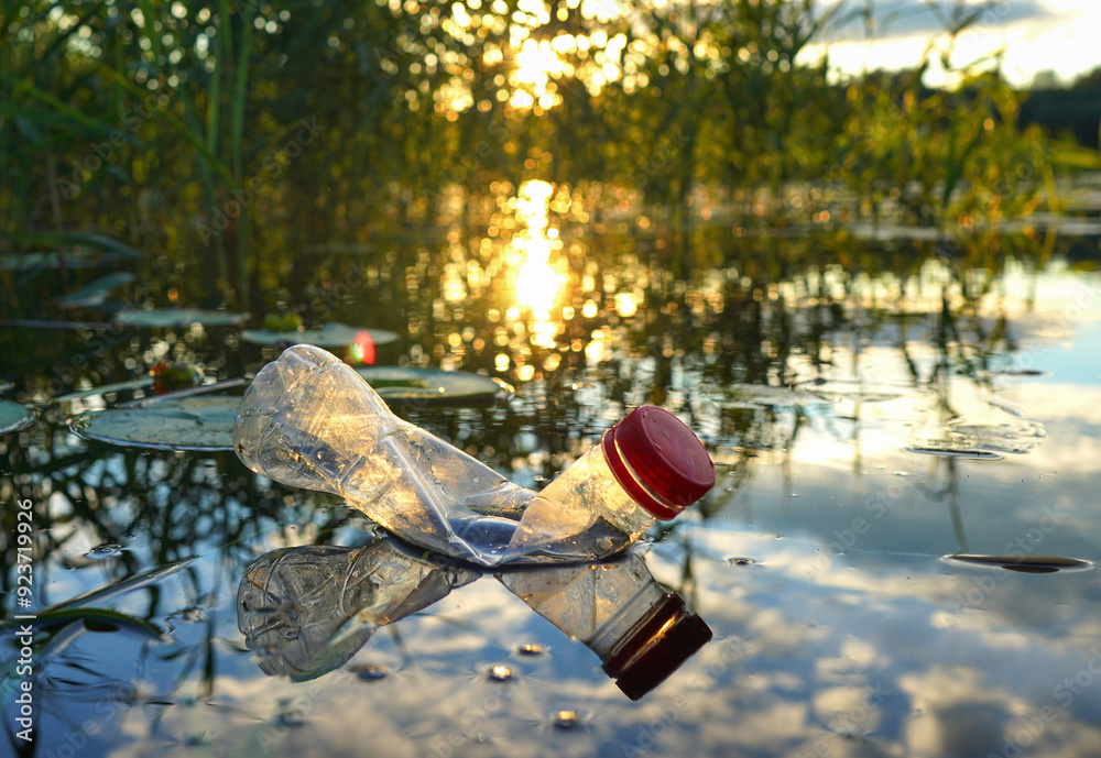 Plastic waste in lake. Ocean pollution, marine debris. Marine litter ...