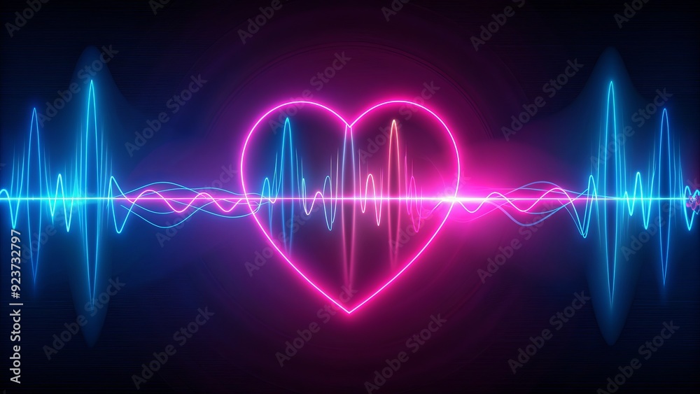 Vibrant pink and blue sound wave visual representation of a heartbeat ...