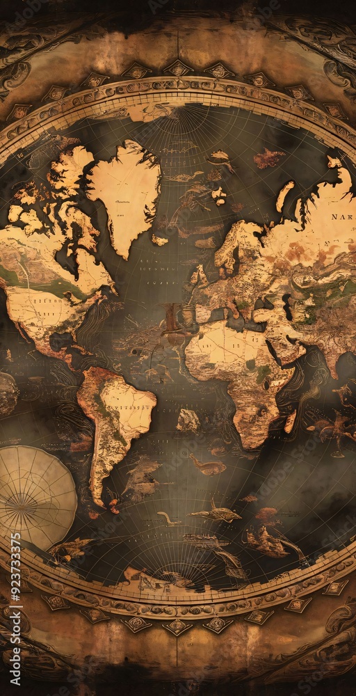Android mobile wallpaper of a golden world map in a wooden frame. Stock ...