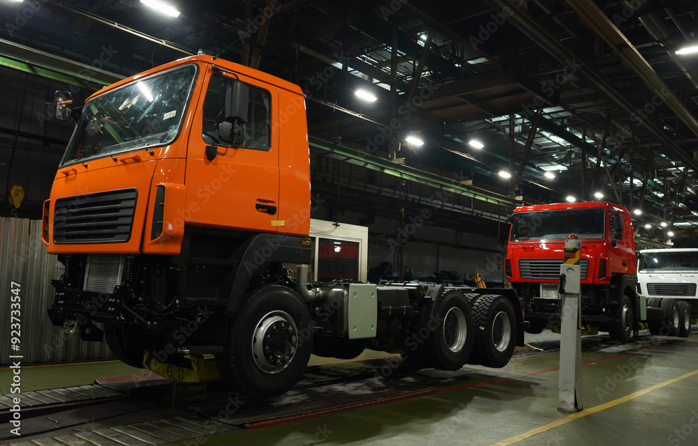 Truck production line. Industrial workshop production of Heavy duty ...