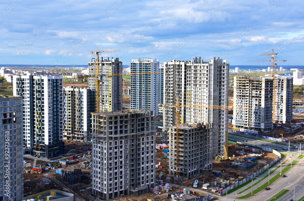 Building Construction. Tower Crane on formworks on construction site ...