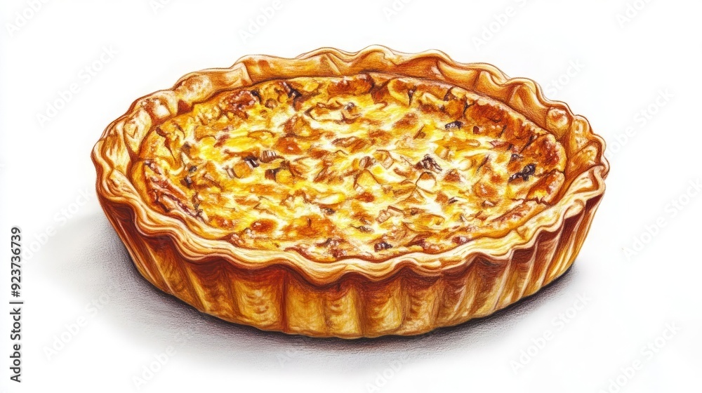 Realistic colored pencil drawing of a French Quiche Lorraine with ...