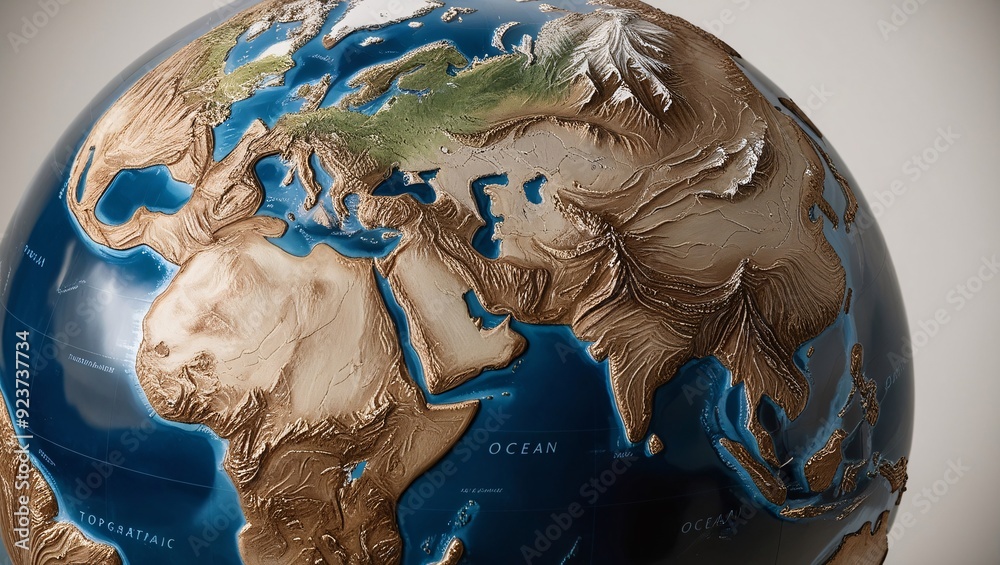 Globe with 3D map of continents in color and white background. Stock ...