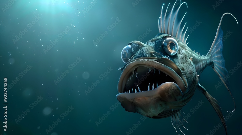 terrifying deep-sea creature with glowing, bioluminescent eyes and ...
