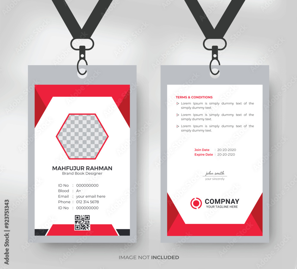 Red Customizable Office ID Card Design Template with Modern Layout and ...
