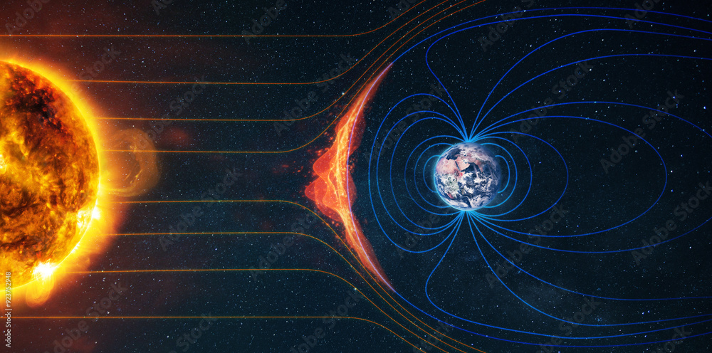 Earth's magnetic field. Sun-Earth connection space weather. Blasts of ...