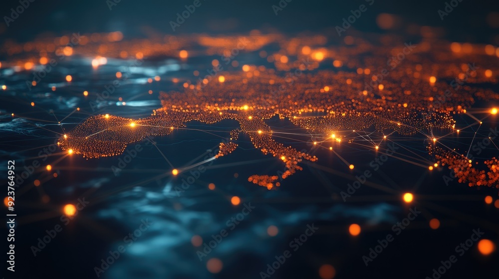 A logistics network map with routes and connections illuminated ...