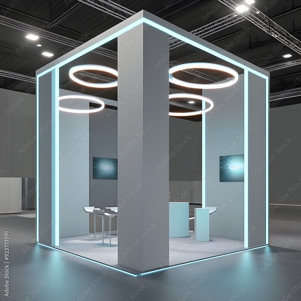 Innovative and Geometric Trade Show Booth Layout with Dynamic Lighting ...