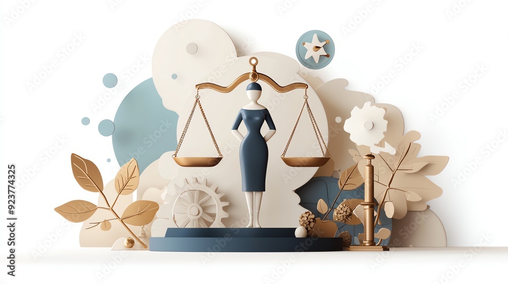 Artistic representation of justice symbolized by a balanced scale and a ...