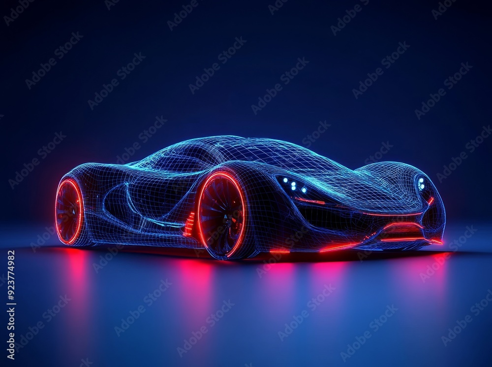 A blueprint for a sports car developed using 3D software. The concept ...