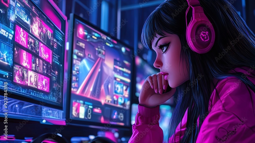 Dynamic Gamer Girl in Stylish Attire: Captivating Poster for Sports ...