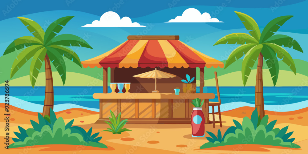 Beach shack house, Hawaiian bamboo hut bar surfboard, vector surfing ...