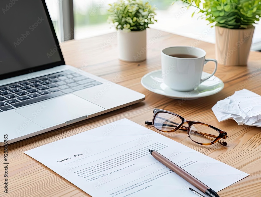 A job interview table with an acceptance letter glowing, while a ...