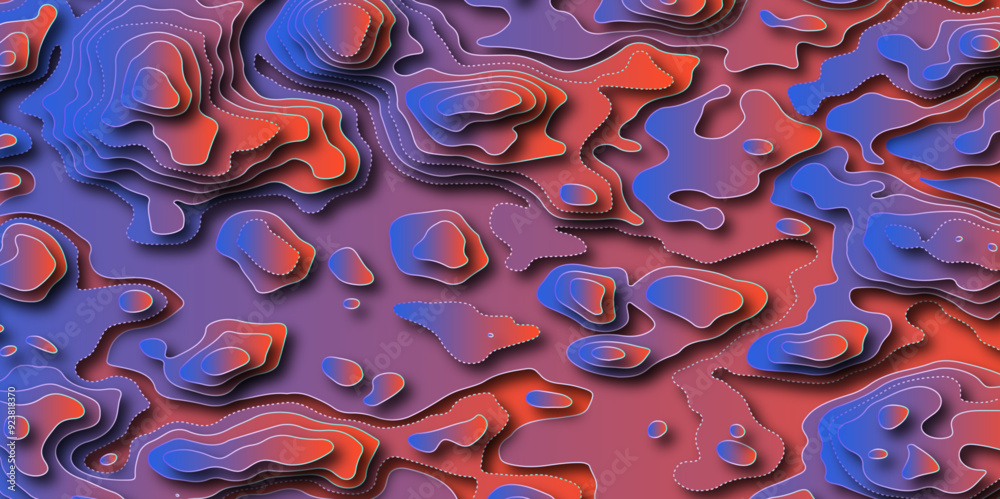 Topographic map. Abstract background with lines and circles. Multi color mountain contour lines ...