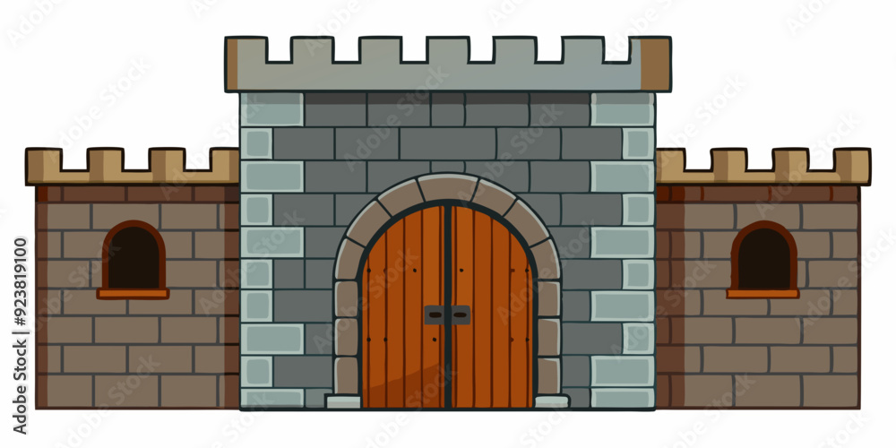 Stone castle wall vector background, medieval brick gate, old town ...