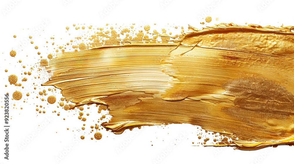 Gold paint brush stroke. Glitter gold color smear stain on white ...