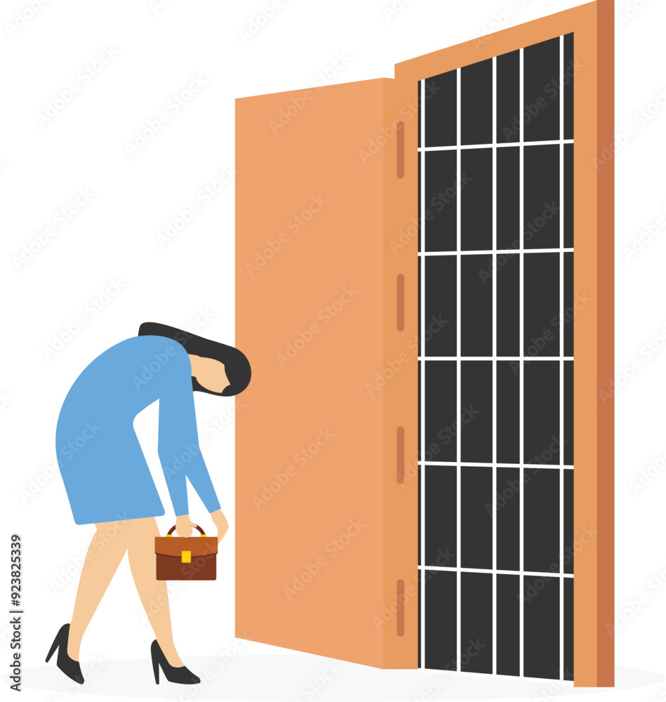 Businessman open exit door and found brick wall blocking the way ...