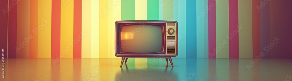 Color bars on a retro 1980s TV monitor displaying technical ...