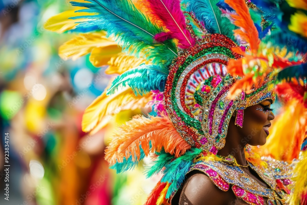 Performers in elaborate costumes and vibrant feathers dance joyfully ...