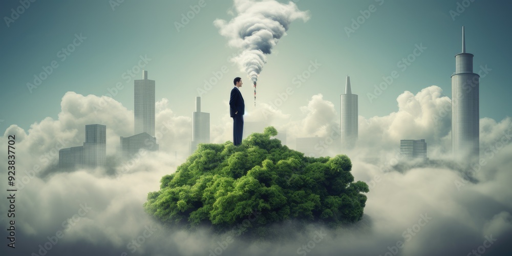 Reduce CO2 emission with icon global warming, Businessman reduce ...