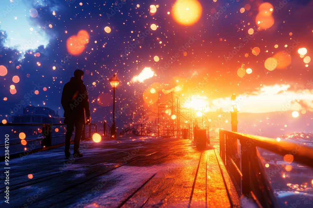 Fast-paced urban symphony of lights, cars blur through a dark, foggy ...