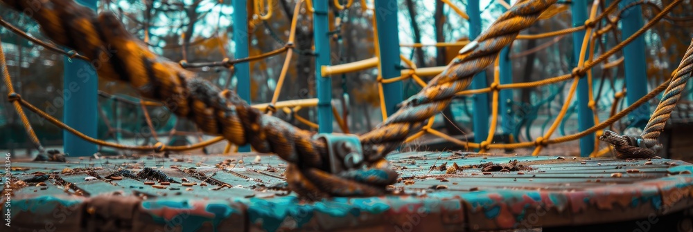 Playground for children showing signs of neglect with worn climbing ...