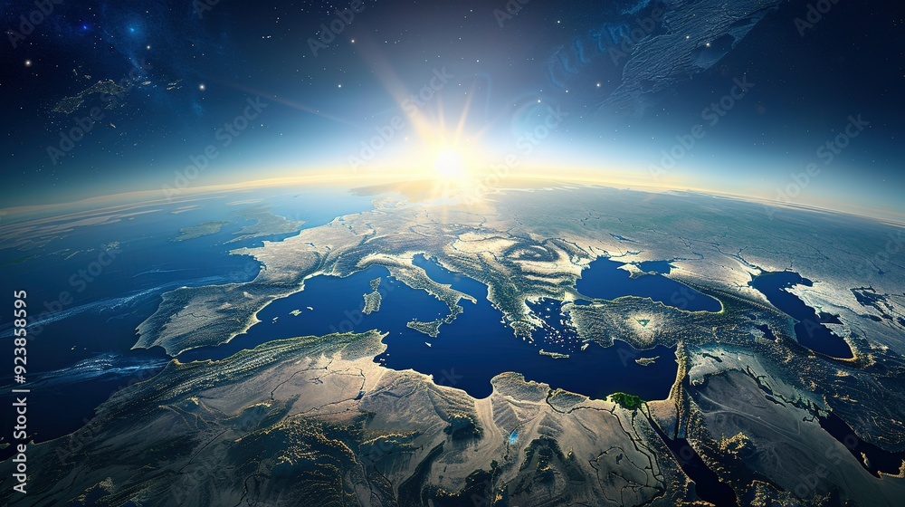 Physical map of Planet Earth, centered on the Mediterranean Sea ...