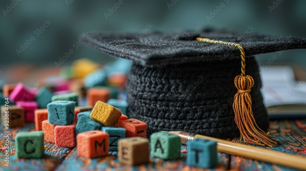 Elementary school graduation with a display of miniature hats ...