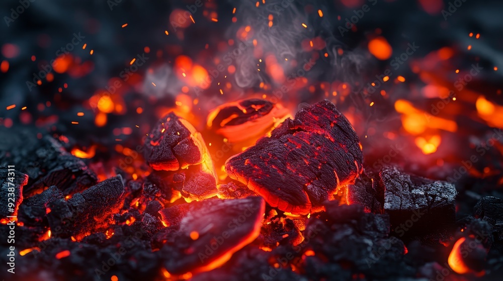 Glowing Embers of a Burning Fire - A close-up of burning embers ...