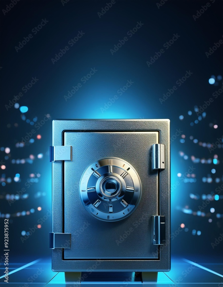 Safe with floating digital locks, representing secure financial ...