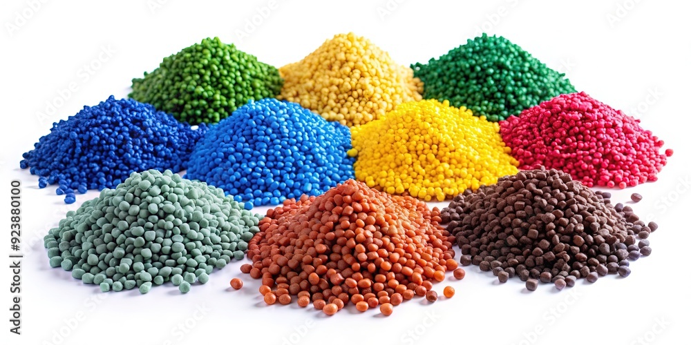 Vibrant masterbatch granules in various colors, carefully arranged and ...