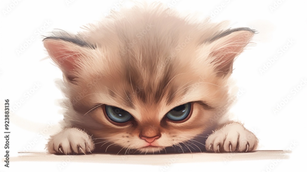 Cute unhappy sad kitten kitty looking and staring at the camera ...