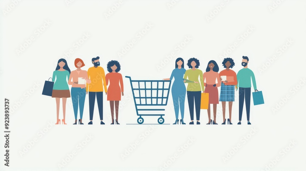 Diverse group of consumers from various demographics shopping on an ...