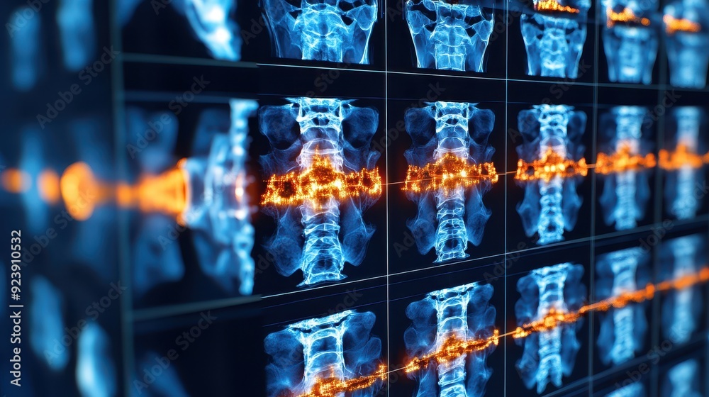 Detailed visualization of spinal columns in X-ray format, showcasing ...