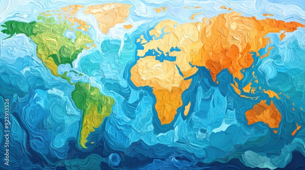 World Map Illustrator. Natural World Map with Vibrant Colors ...