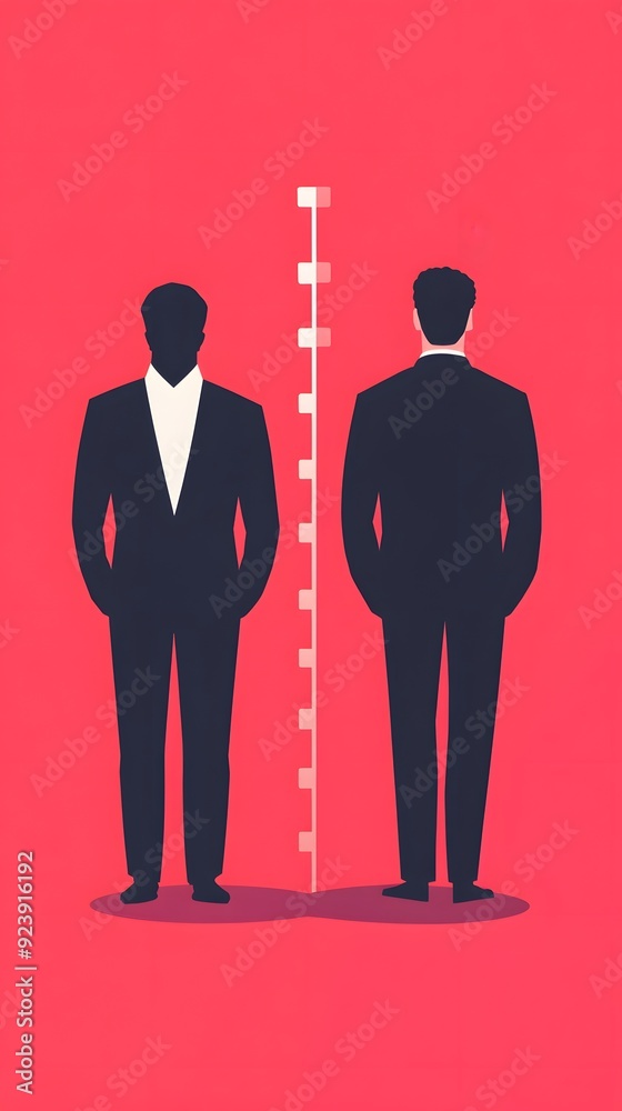 Two businessmen stand facing opposite directions, separated by a ...
