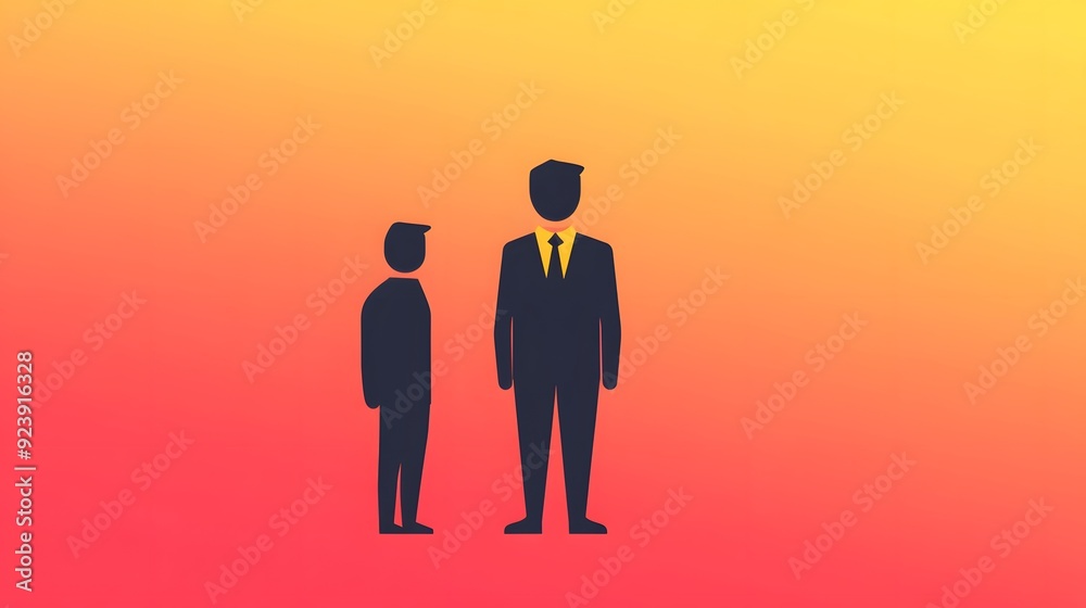 Two men in suits stand side by side on a gradient background. One man ...