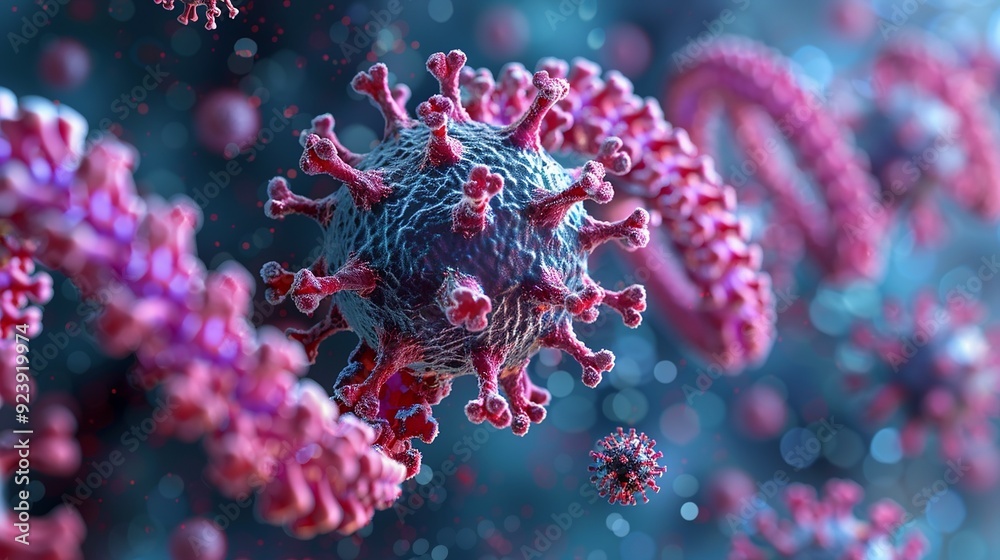 Virulent pathogen-themed background with detailed molecular imagery ...