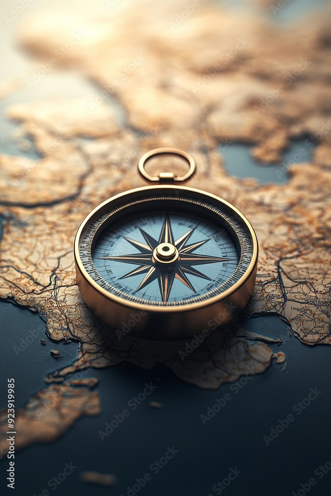 ภาพประกอบสต็อก An exquisite compass rests on a detailed map ...