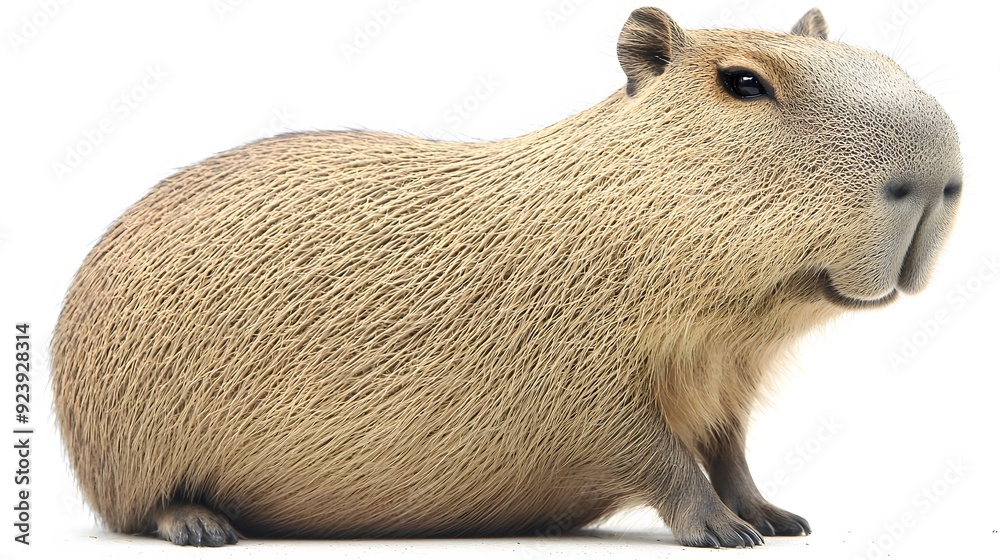 Profile view of a capybara sitting, captured on a white background ...