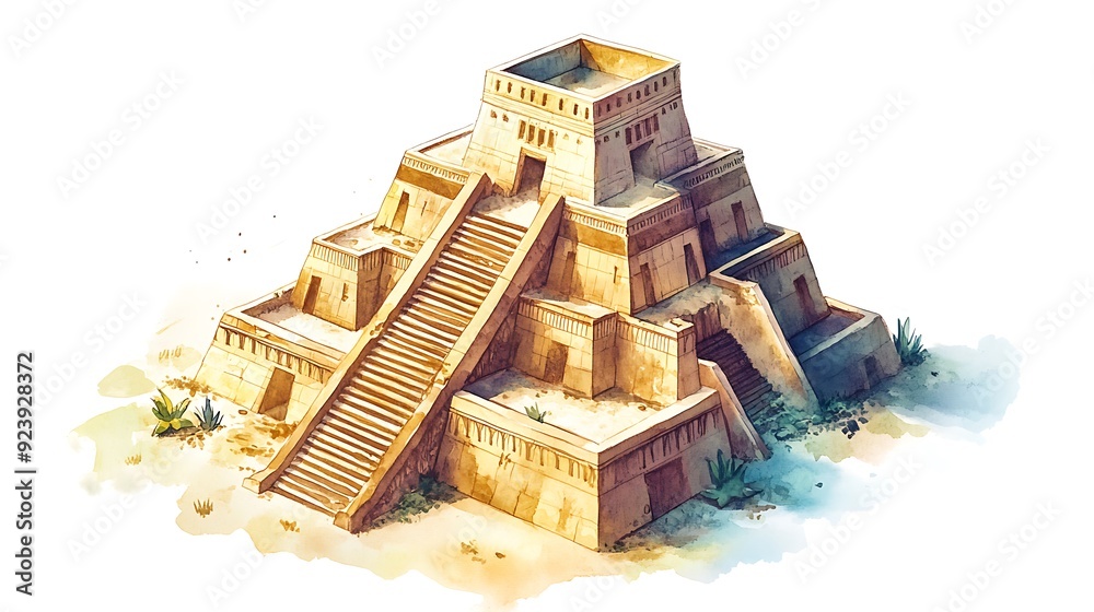 Ancient Mesopotamian Ziggurats in Medieval Fantasy Watercolor ...