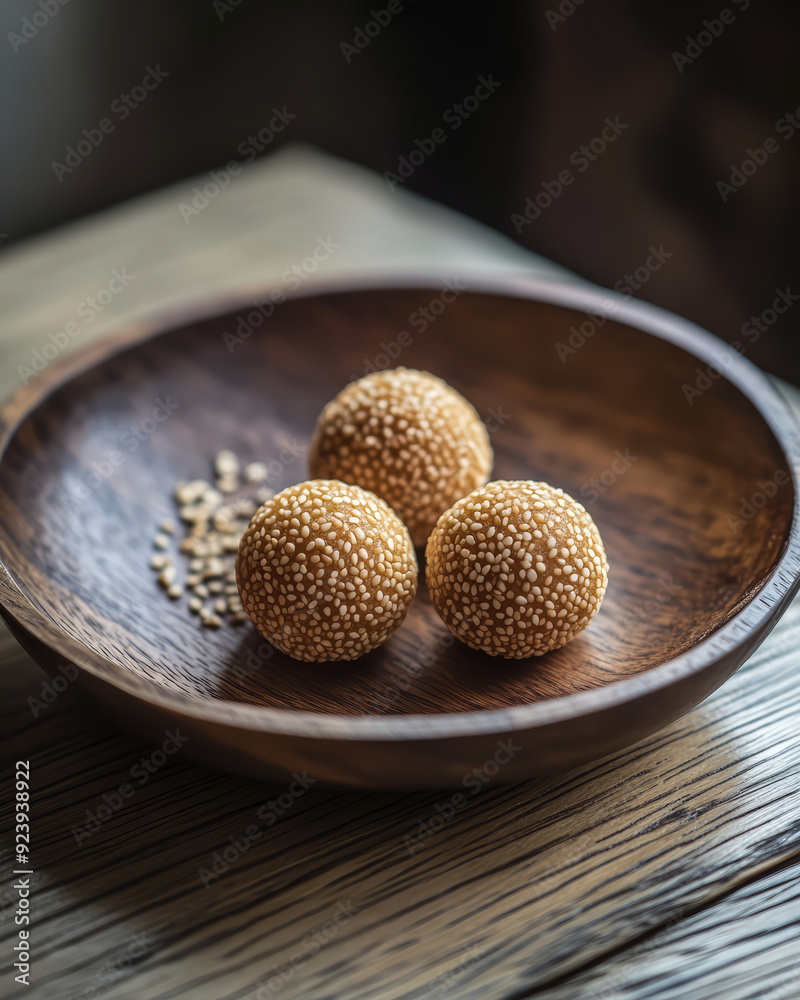Chinese sesame seed balls traditional street food. Glutinous rice flour ...