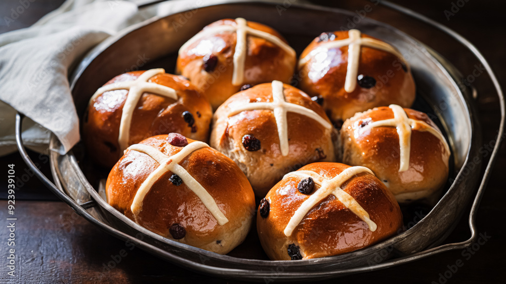 Hot cross buns in English country cottage, Good Friday, religious ...