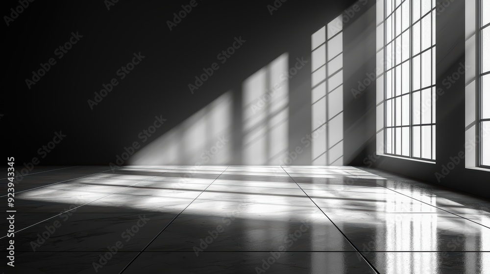 Sunlight Streaming Through Large Windows Casting Shadows on a Modern ...