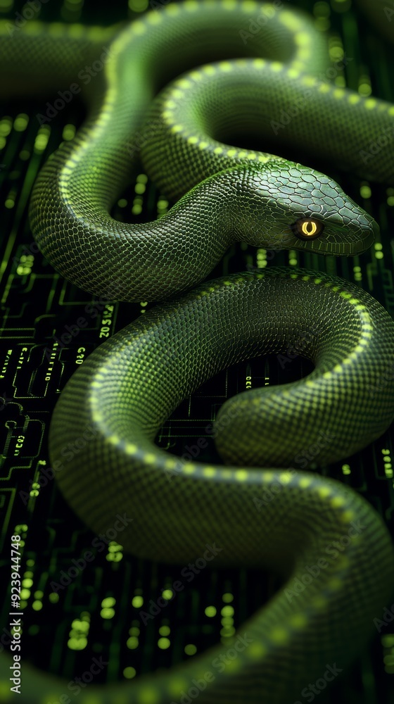 A creative and modern rendering of a futuristic snake intertwined with ...